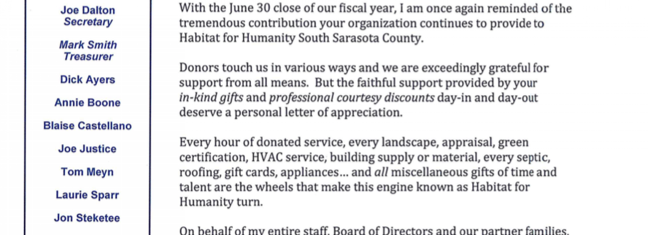 Martin Septic Habitat Thank You Letter • Martin Septic Service